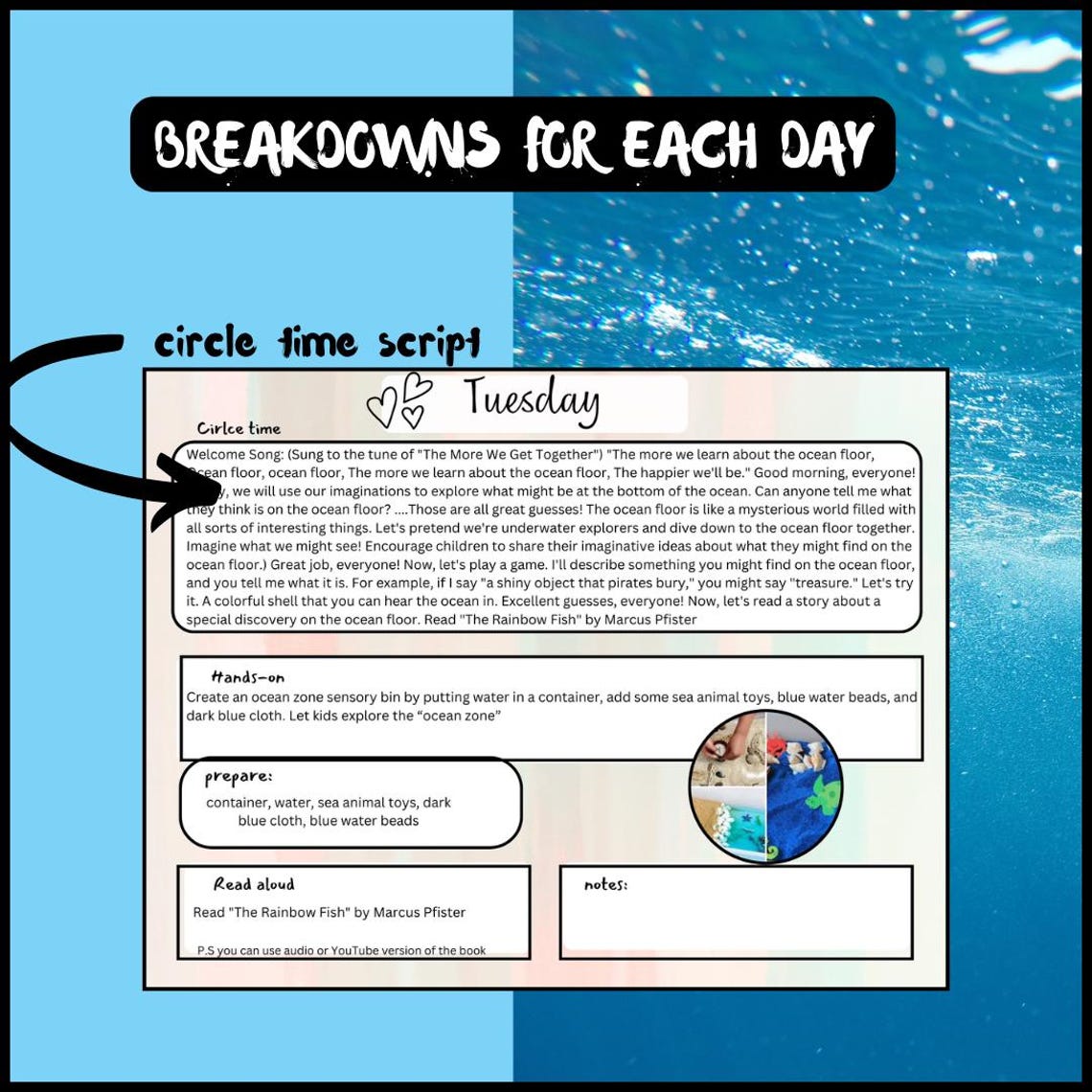 OCEAN- Preschool Weekly Lesson Plan - Etsy