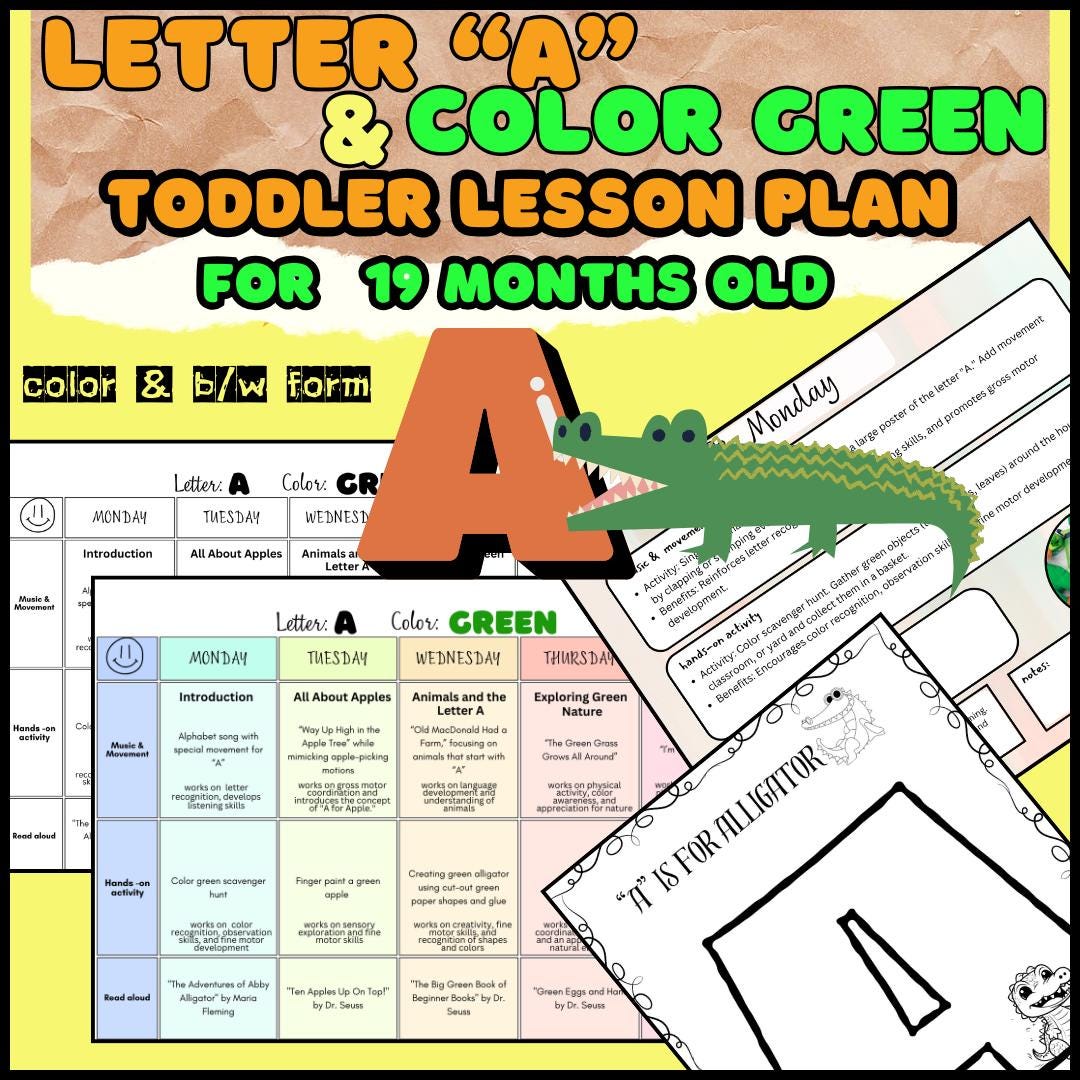 Letter "a" and Color "green" - Toddler Weekly Lesson Plan (19 Months ...