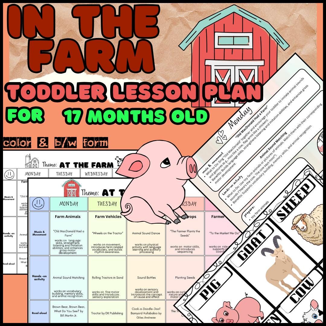THE FARM- Toddler Weekly Lesson Plan (17 Months Old) - Etsy
