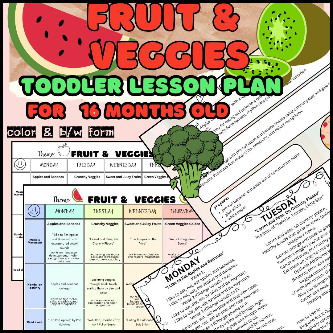 VEGGIES AND FRUIT- Toddler Weekly Lesson Plan for 16 Months-old - Etsy