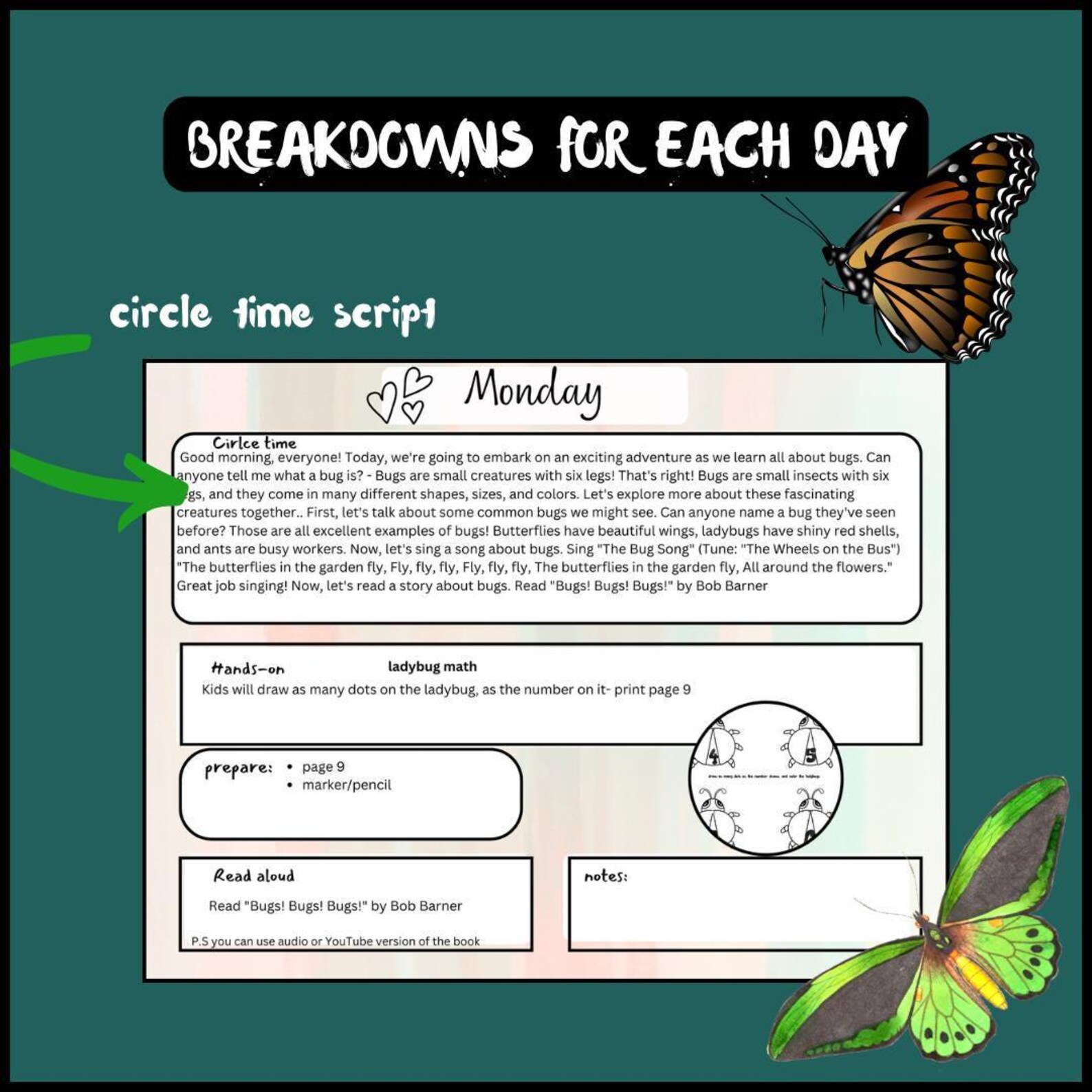 BUGS/ INSECTS- Preschool Weekly Lesson Plan - Etsy