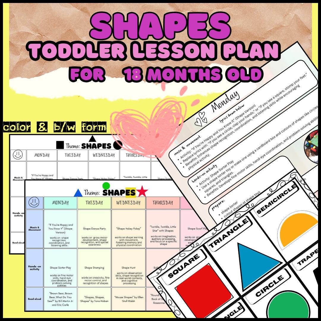 SHAPES- Toddler Weekly Lesson Plan (18 Months Old) - Etsy