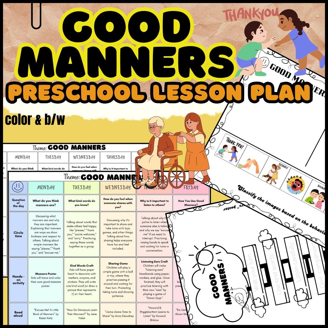 GOOD MANNERS- Preschool Weekly Lesson Plan - Etsy