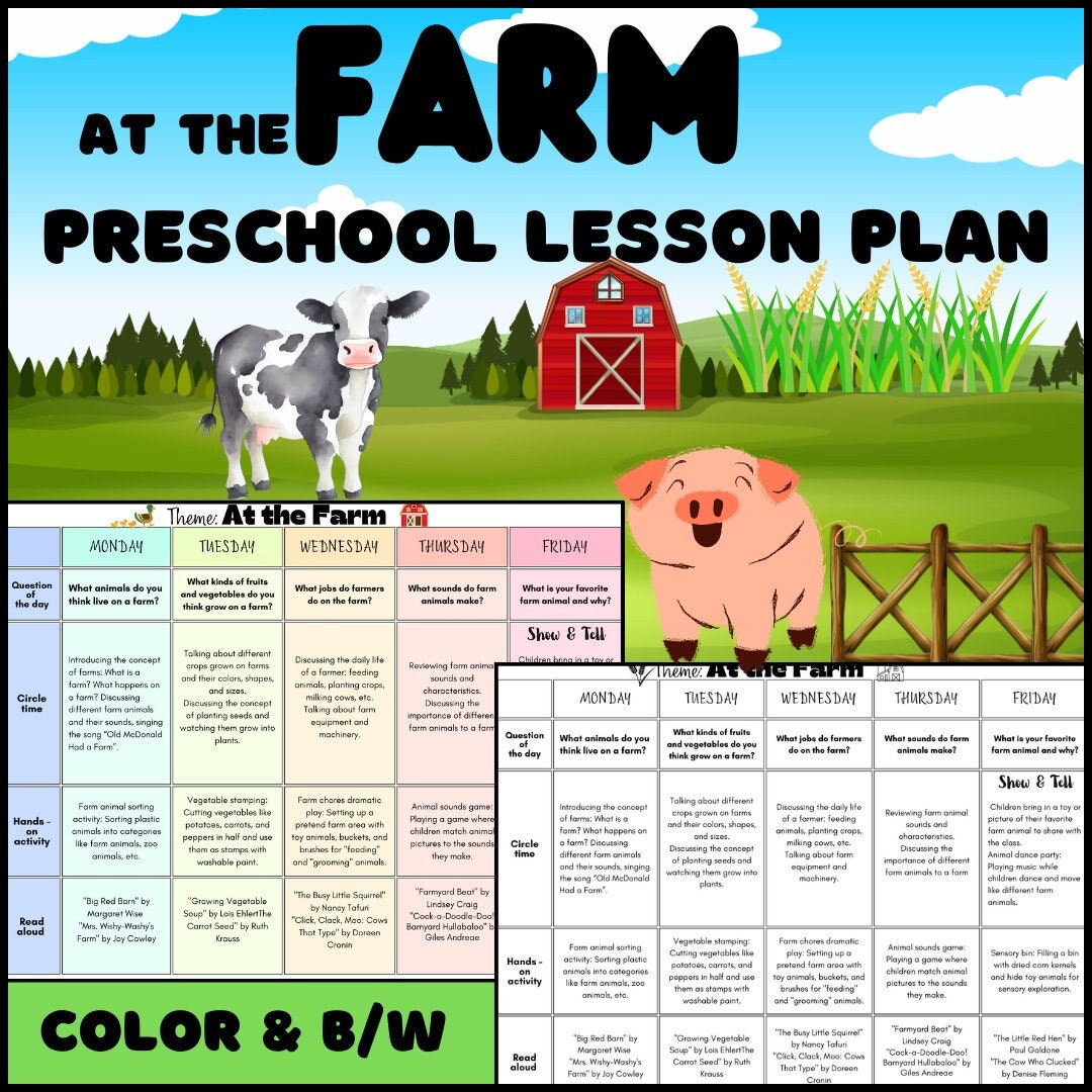 AT THE FARM Preschool Weekly Lesson Plan - Etsy
