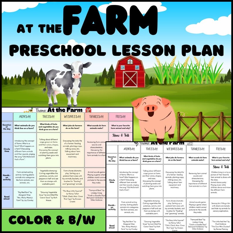 AT THE FARM Preschool Weekly Lesson Plan - Etsy