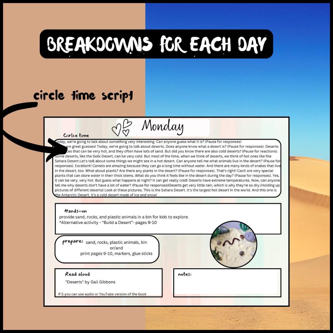 DESERT Preschool Weekly Lesson Plan - Etsy