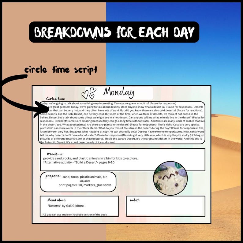 DESERT- Preschool Weekly Lesson Plan - Etsy