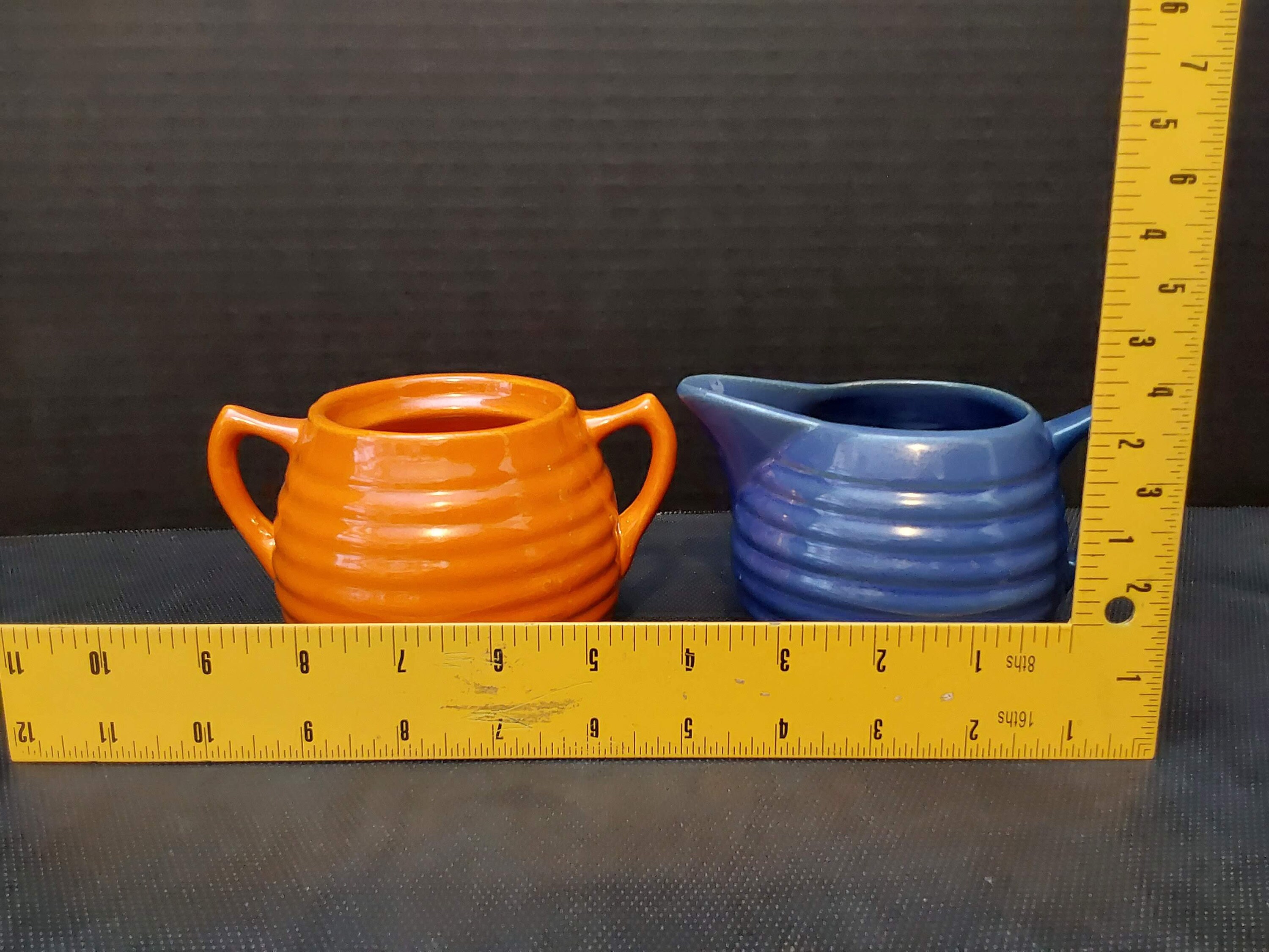 Vintage Bauer Ringware 3 Dot Pottery Royal Blue Creamer and Orange ...
