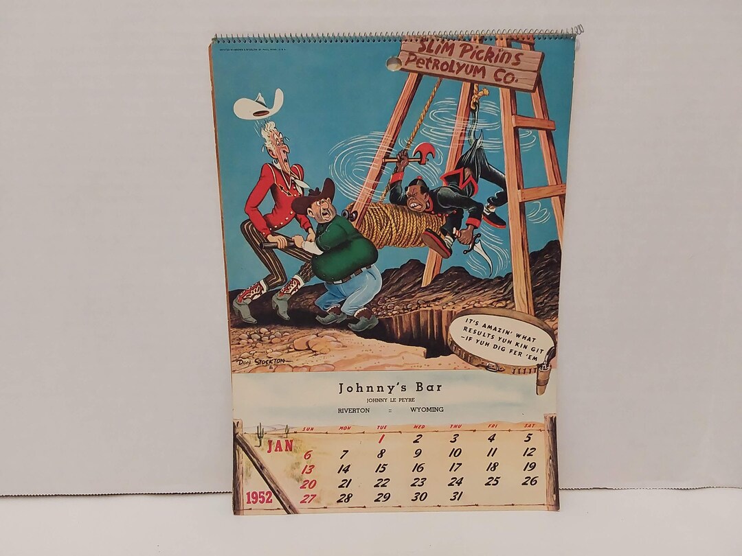 1952 Slim Pickin's Calendar From Johnny's Bar in Riverton, Wyoming - Etsy