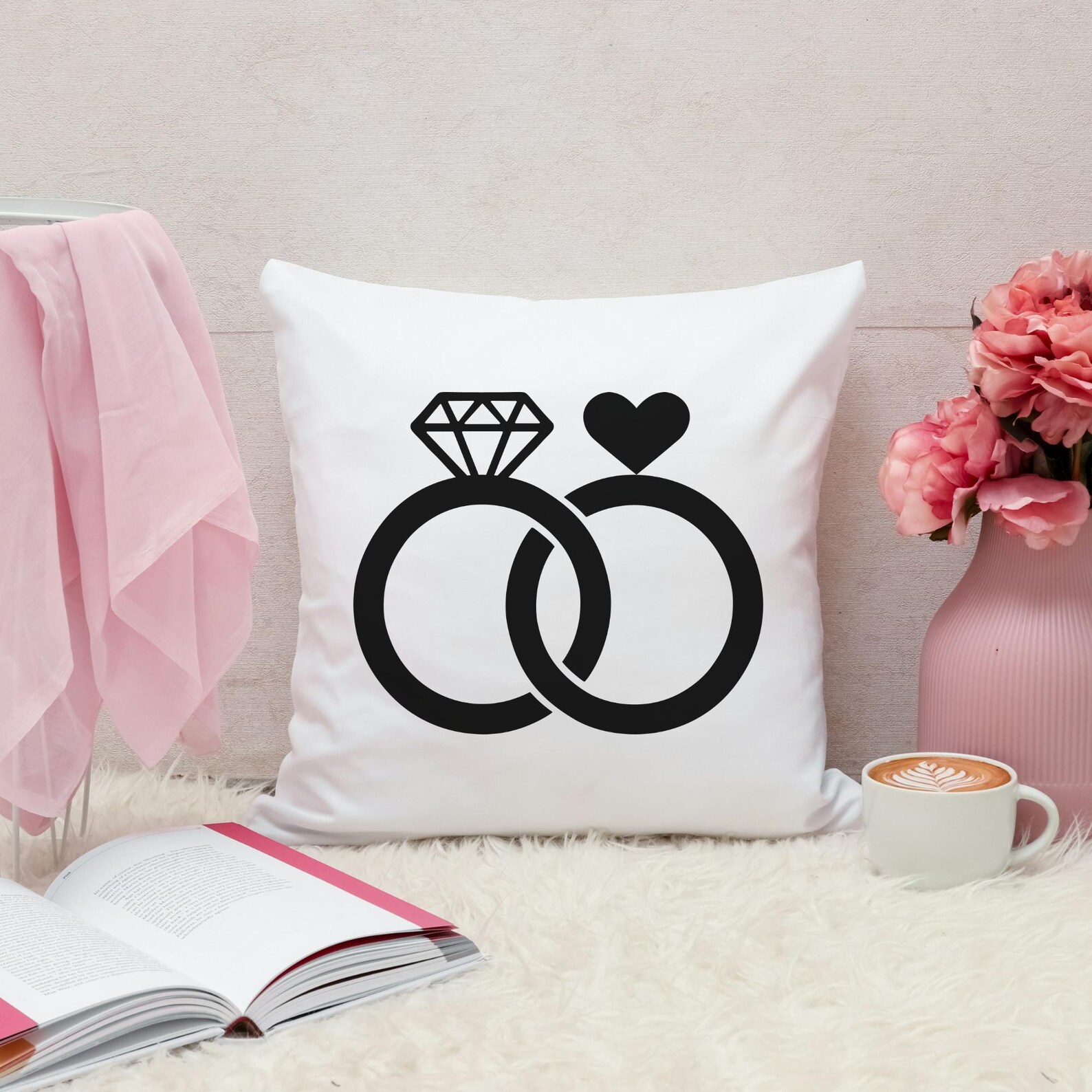 Wedding Rings Heart SVG and PNG: Romantic Interlocking Rings Silhouette ...