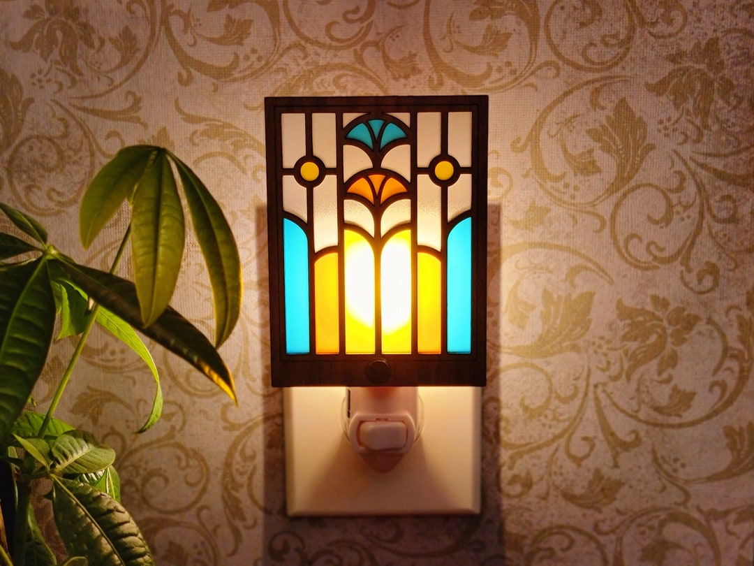 Faux Stained Glass Window Night Light, Art Deco Style Home Decor ...