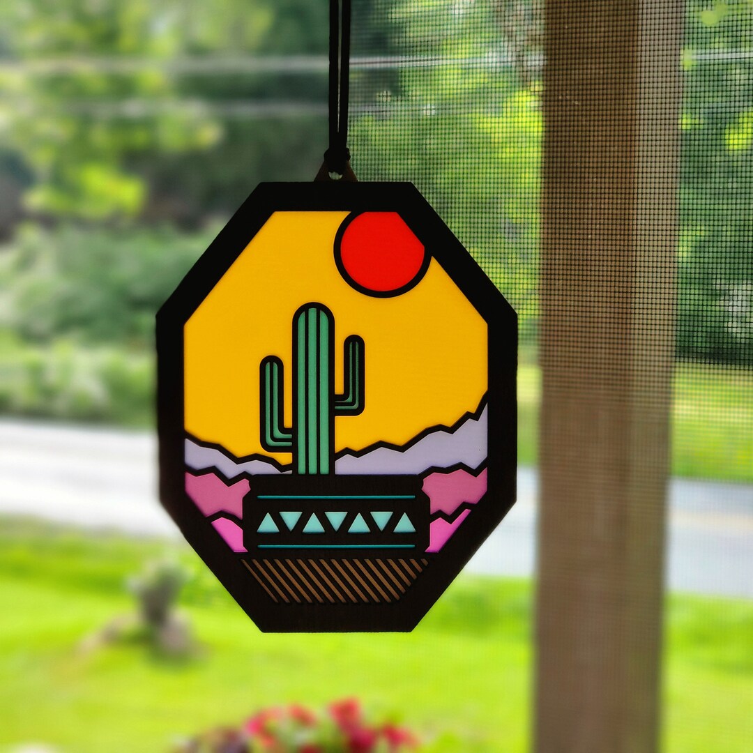 Saguaro Cactus Art Acrylic Suncatcher, Southwestern Art, Boho Style ...