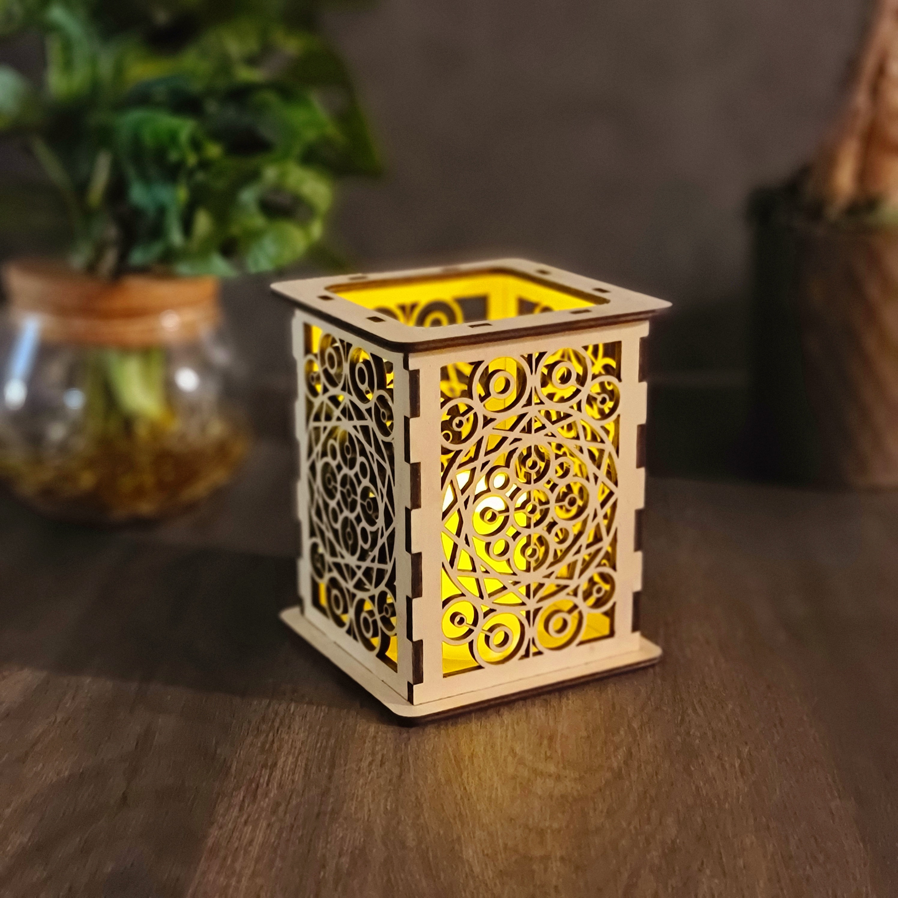 Terra Mecha Laser Cut Wooden LED Candle Lantern Wooden - Etsy