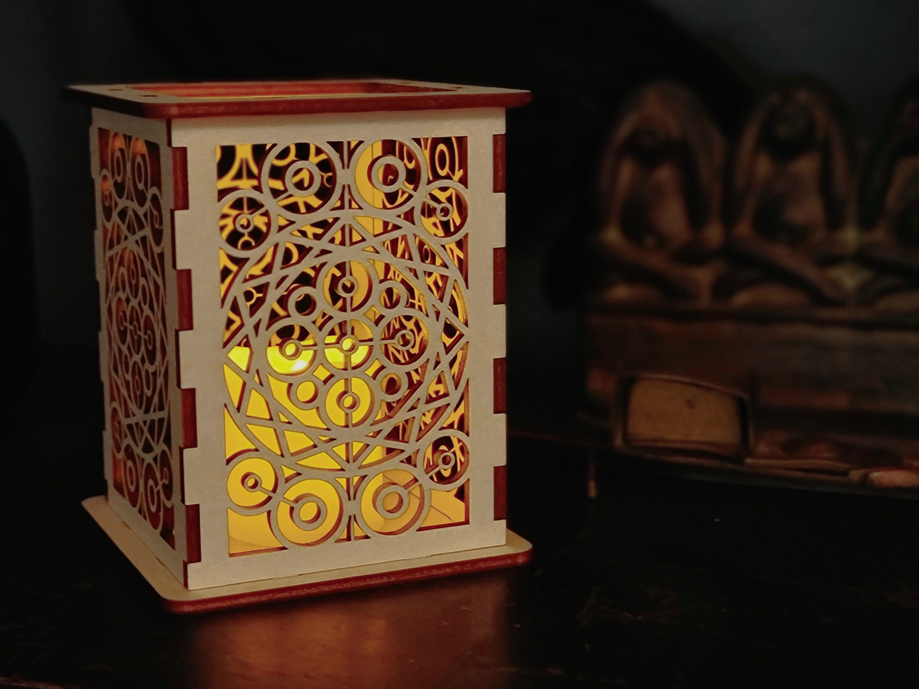 Terra Mecha Laser Cut Wooden LED Candle Lantern Wooden - Etsy