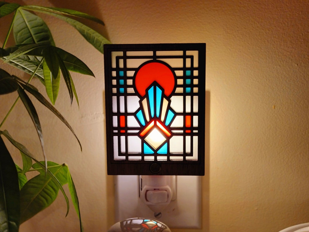 Art Deco Style Faux Stained Glass Window Night Light, Unique Home Decor ...