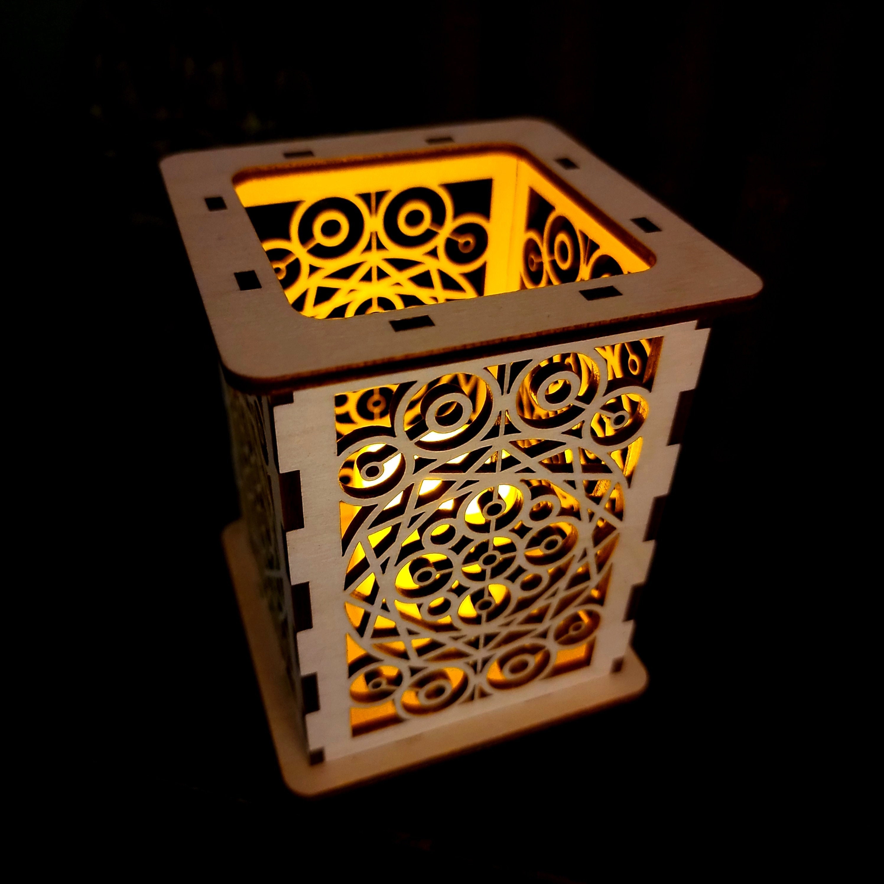 Terra Mecha Laser Cut Wooden LED Candle Lantern Wooden - Etsy