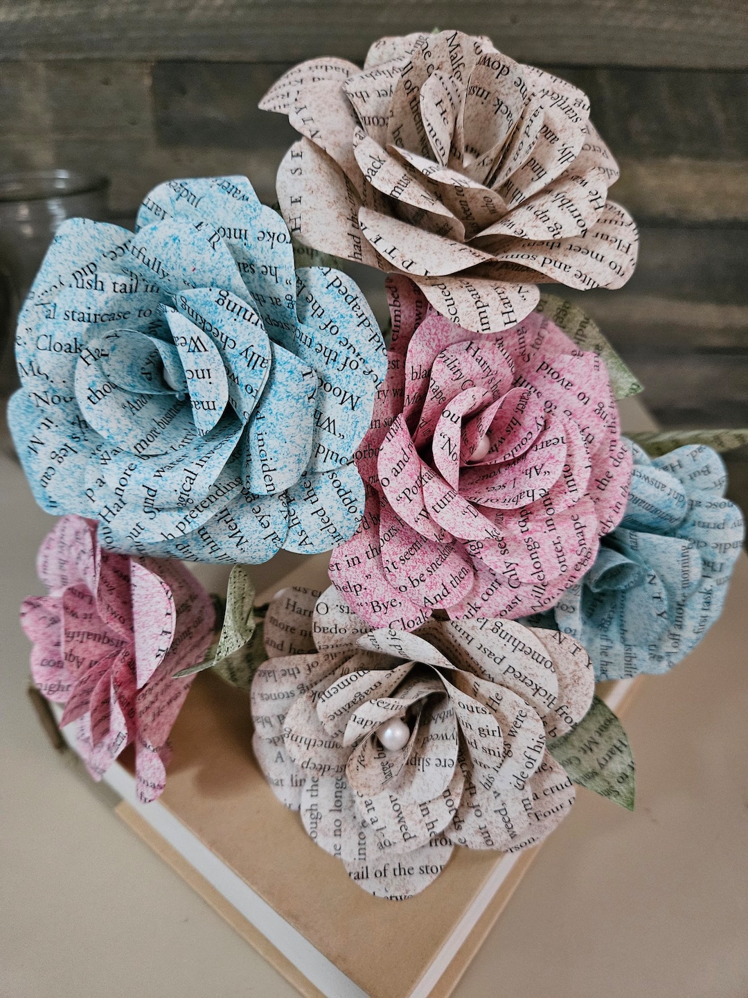 Book Page Paper Flowers Handmade to Order With Custom Colors Quantity 6 ...