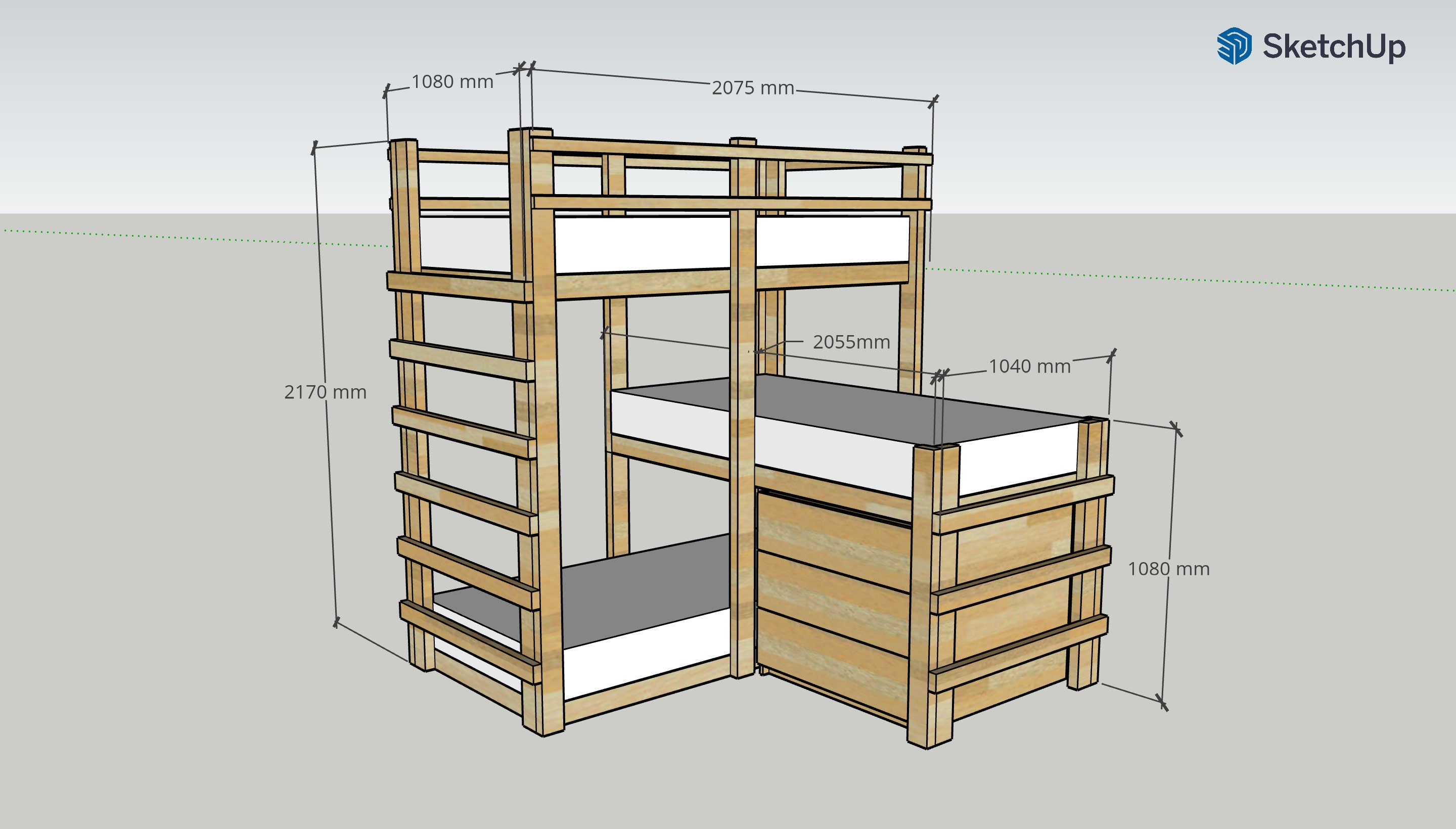 Spilt Level Triple Bunk With Drawers Plans and Instructions - Etsy