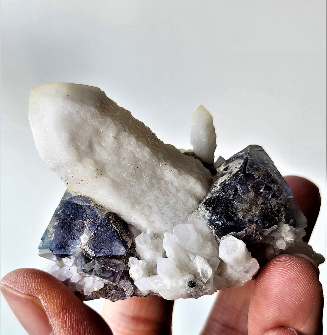 Purple Octahedral Fluorites on Candle Quartz - From Inner Mongolia - Etsy