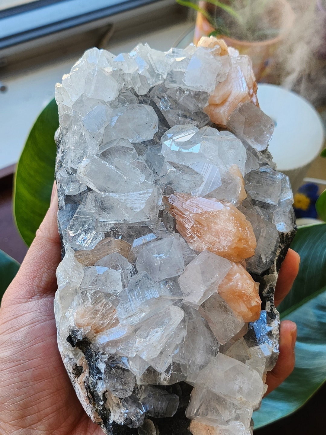 3.5lbs (1.6kg) Incredible Diamond Apophyllite Cluster W/ Peach Stilbite ...