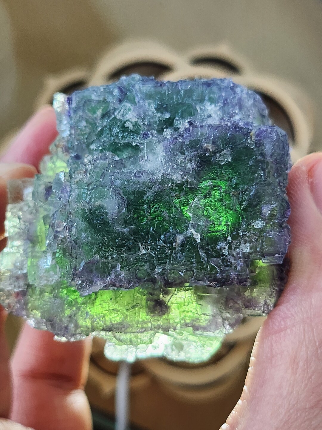 Hydrothermally Etched Purple and Green Cubic Fluorite Specimen W/ White ...