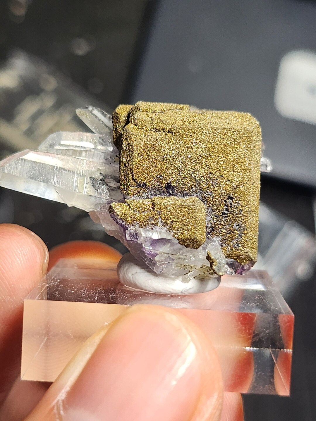 Pyrite Covered Purple Fluorite Cube With Quartz Points and Ferberite ...