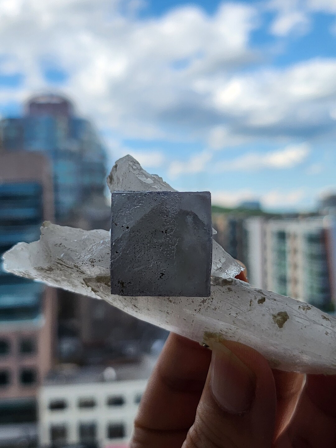 Sky Blue Fluorite Cube on Tabular Quartz Specimen - From Yaogangxian ...