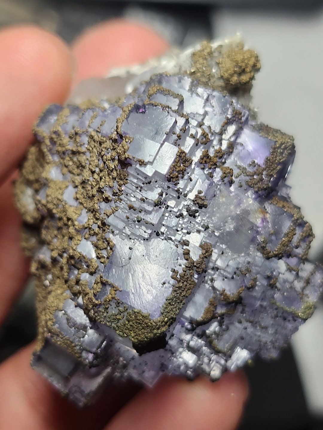 Glassy Blue Stepped Fluorite Pyramid Coated in Pyrite W/ Beveled Edges ...