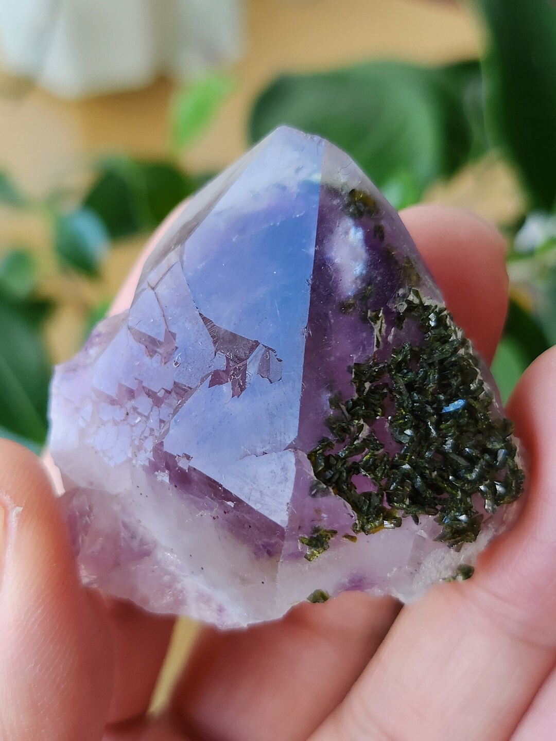 Glittering Epidote Cluster on Tabular Amethyst Point - Etsy