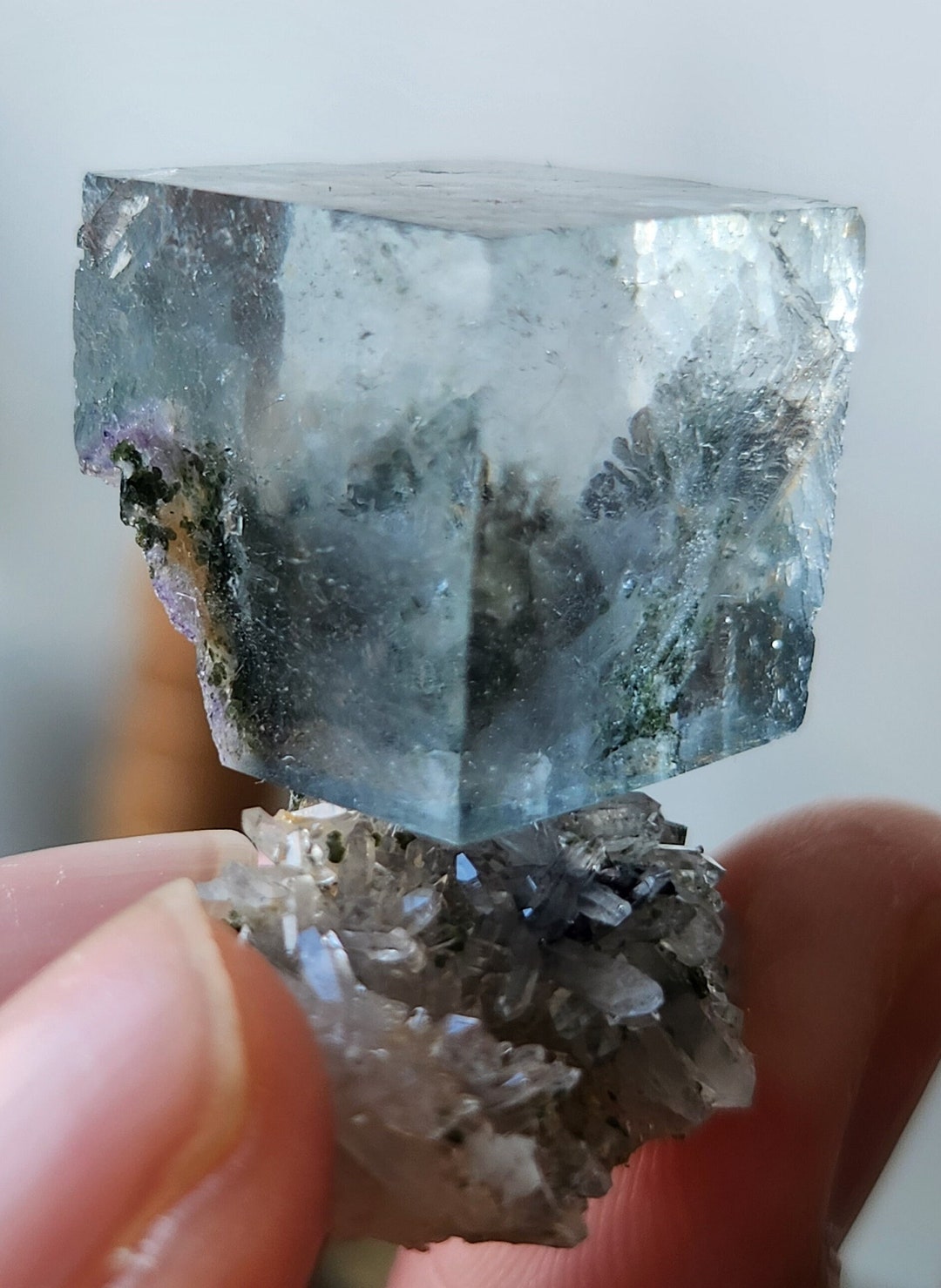 Perfect Glassy Blue Cubic Fluorite - W/ Phantoms, Chlorite, and Quartz ...