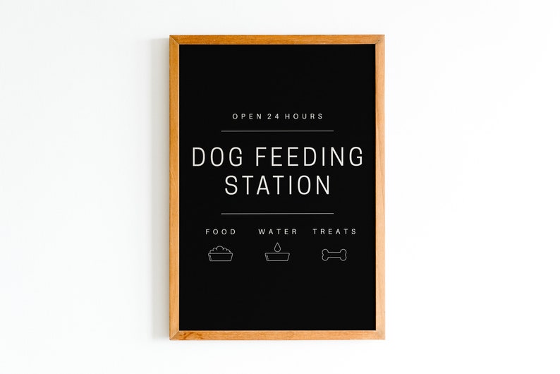Dog Feeding Station Dark Print | Dog Food & Care Sign | Dog Lover Decor ...