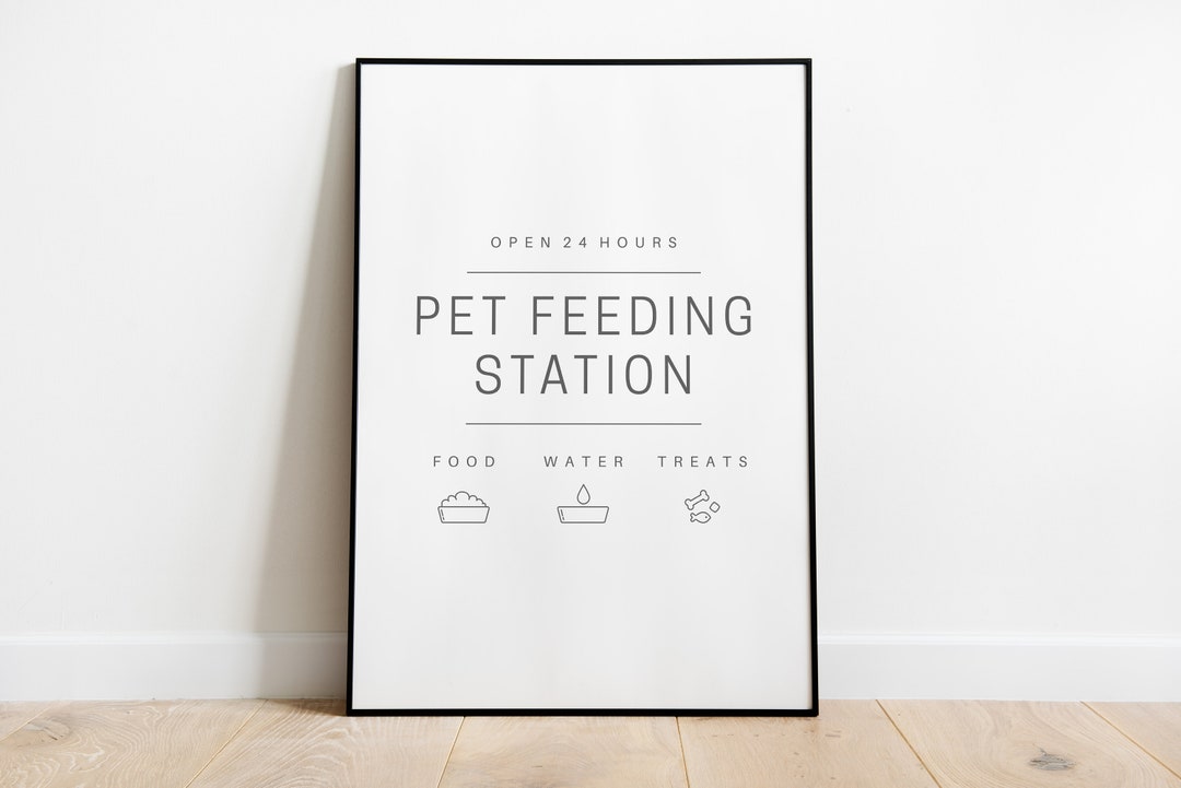 Pet Feeding Station Print Pet Food Sign Pet Wall Art Pet Lover Print ...