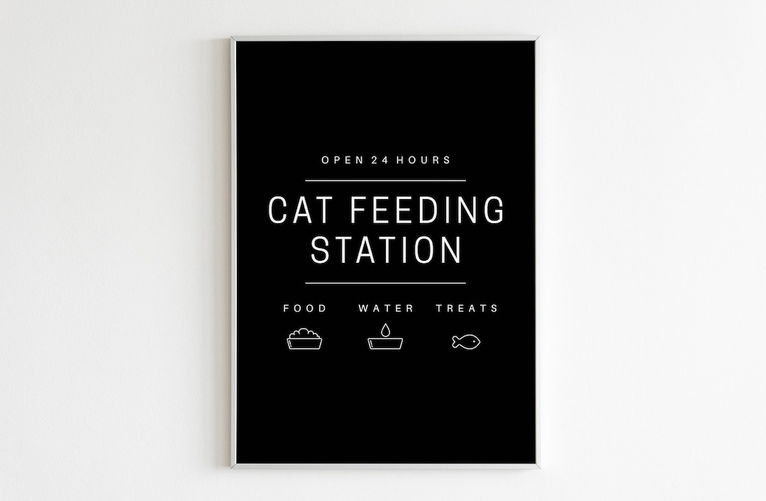 Cat Feeding Station Dark Print | Cat Food Sign & Care Guide | Funny Cat ...