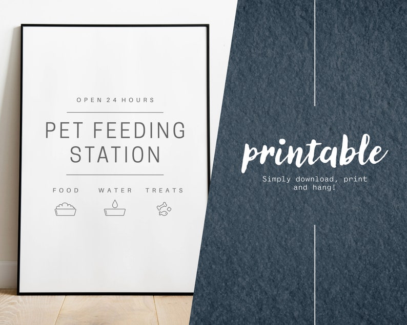 Pet Feeding Station Print Pet Food Sign Pet Wall Art Pet Lover Print ...