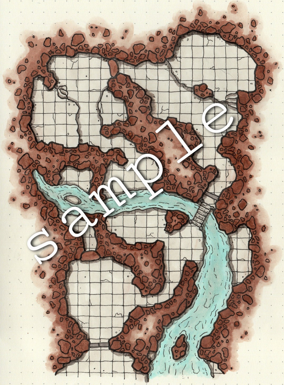 Hand-drawn Dungeon: Cave With River - Etsy