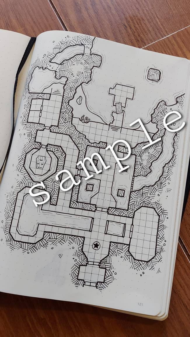 Hand-drawn Dungeon: Temple With Underground Lake - Etsy