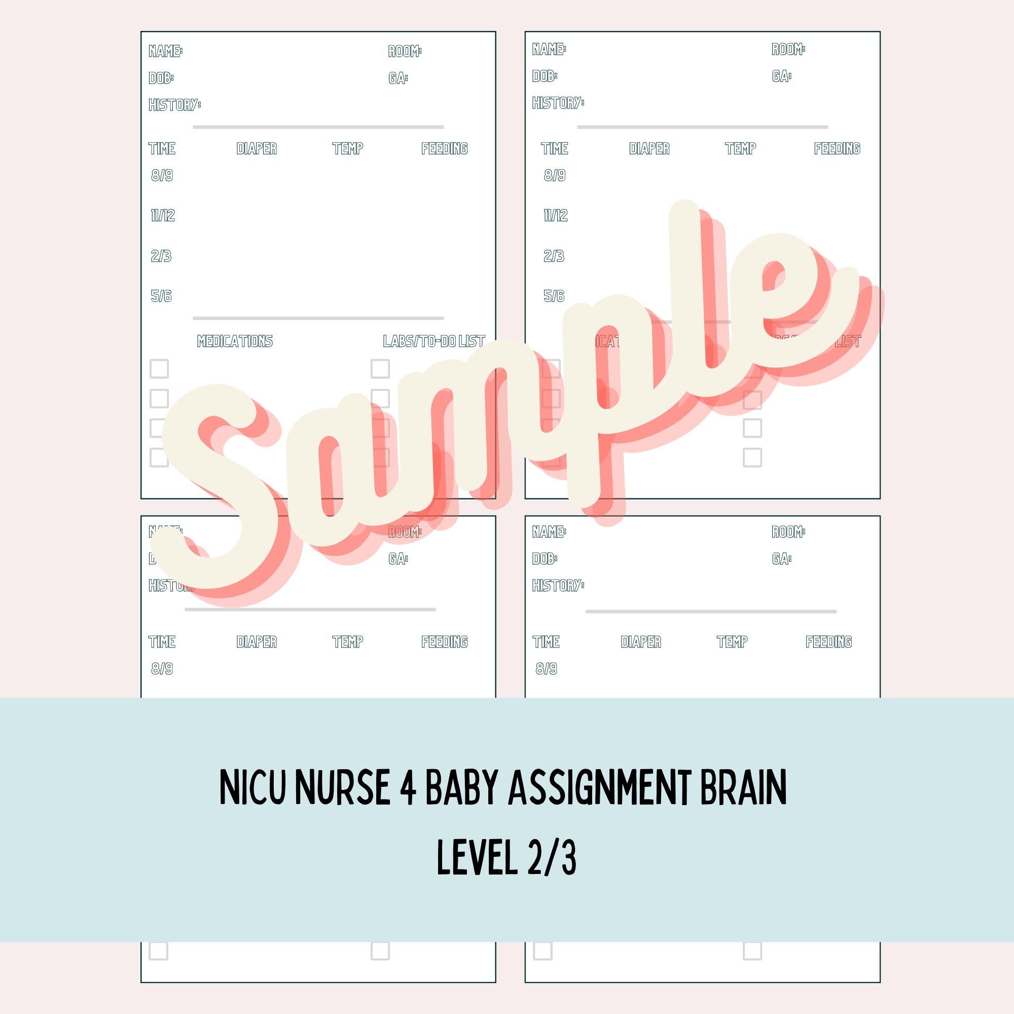 NICU Nurse 4 Baby Assignment Template - Etsy