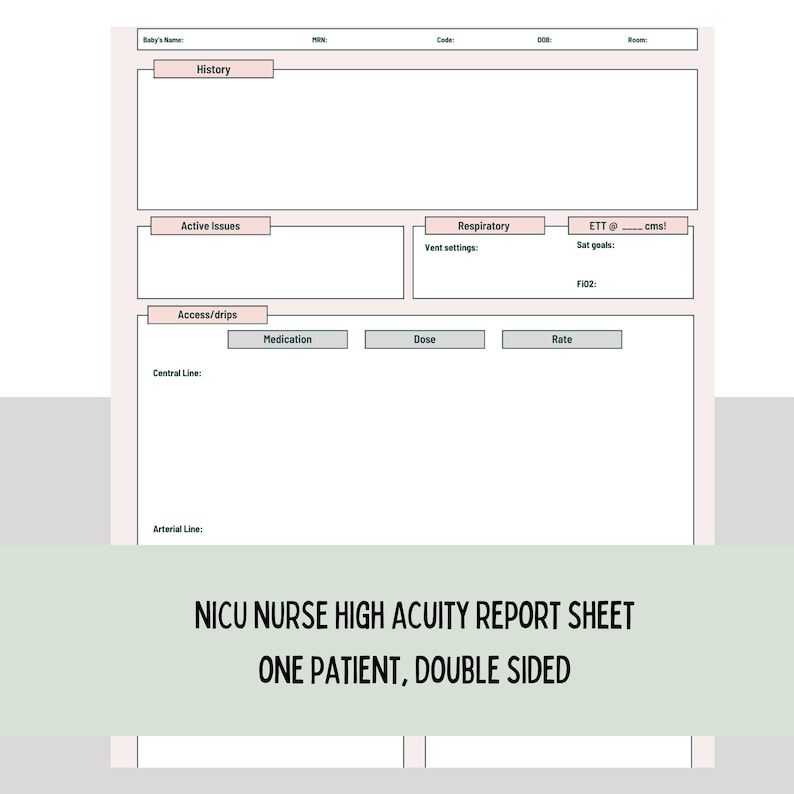 NICU Report Sheet High Acuity/sick Baby Level 3 or 4 NICU - Etsy