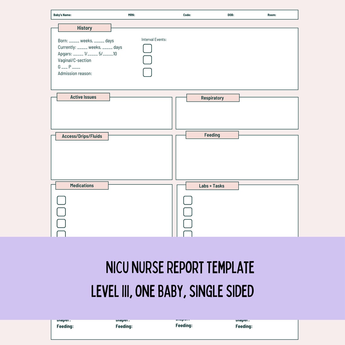 NICU Report Template: 1 Baby, Level III - Etsy