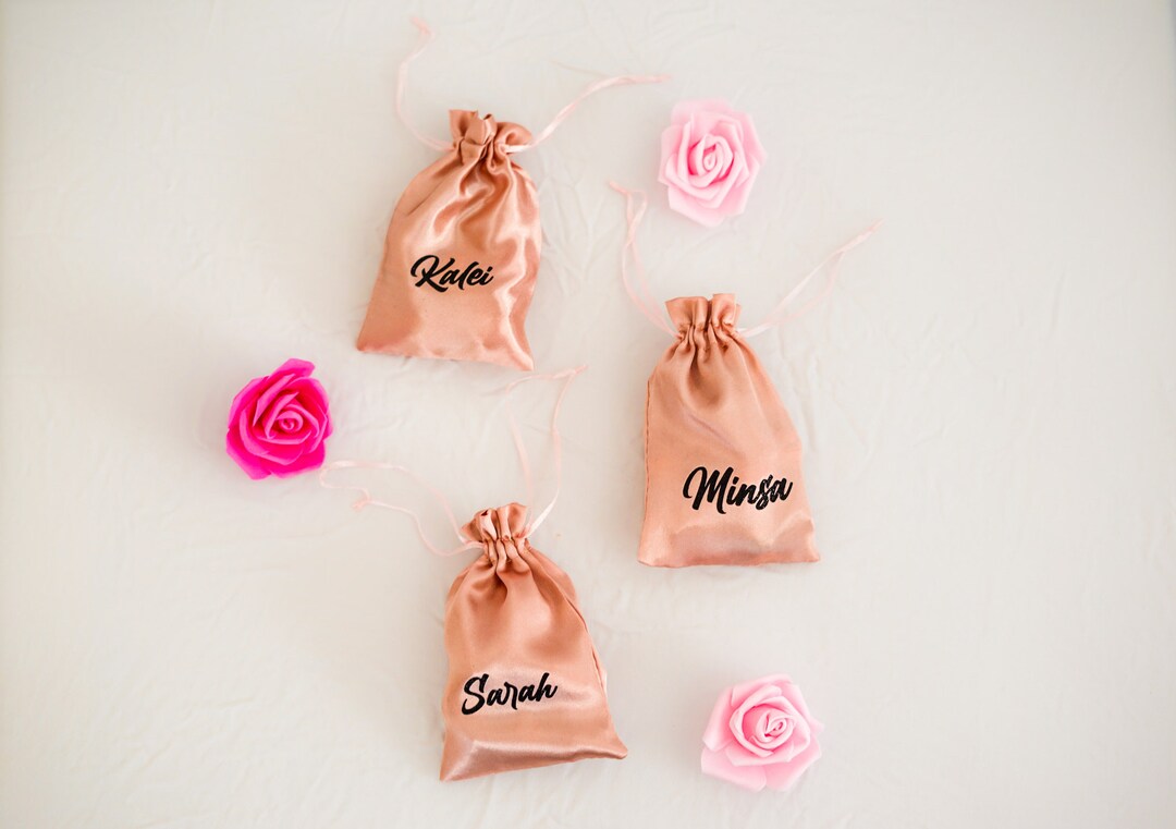 Custom Pink Satin Drawstring Bags 4x6” - Personalized Glitter Black ...