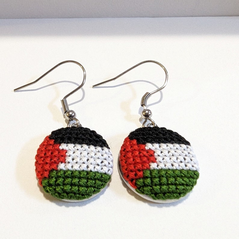 Palestine Flag Cross-stitch Circle Earrings - Embroidery Jewelry - Etsy