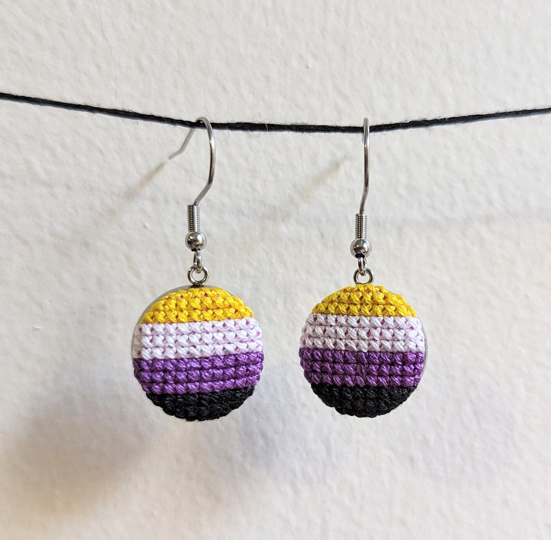 Nonbinary Flag Cross-stitch Circle Earrings LGBTQIA Pride Jewelry - Etsy