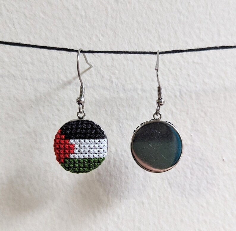 Palestine Flag Cross-stitch Circle Earrings - Embroidery Jewelry - Etsy