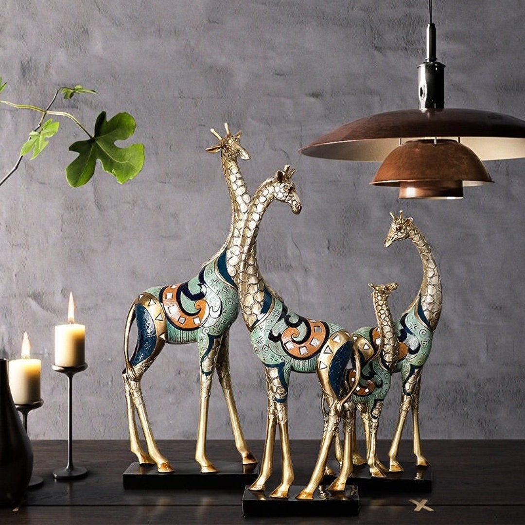Retro Colourful Giraffe Farmhouse Ornament Sculpture Tabletop Home ...
