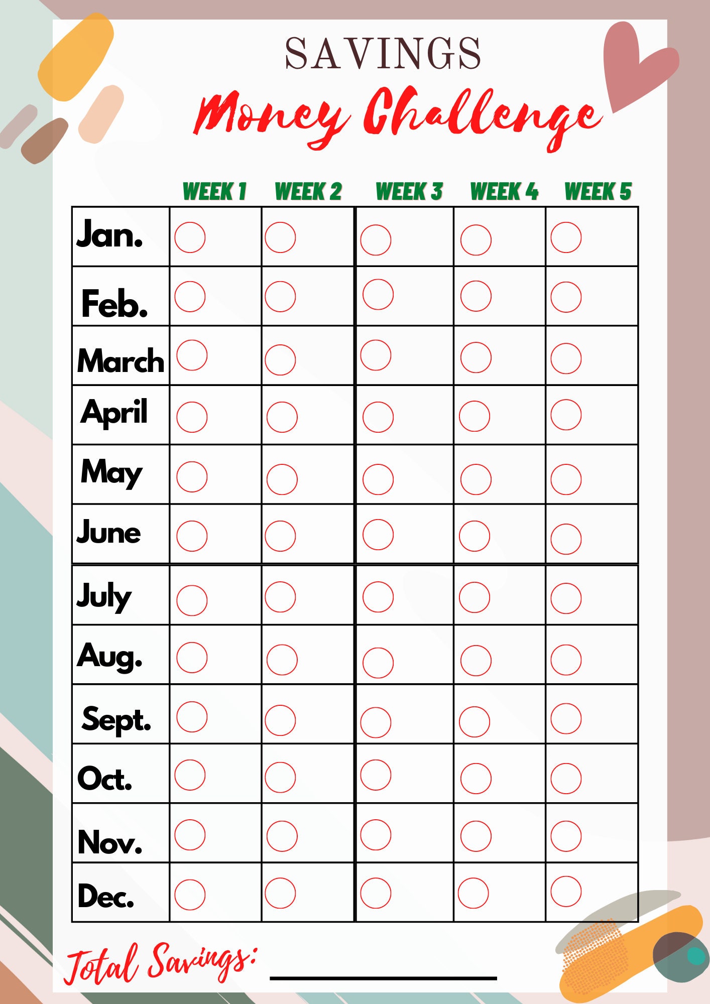 Digital Printable Money Saving Challenge - Etsy