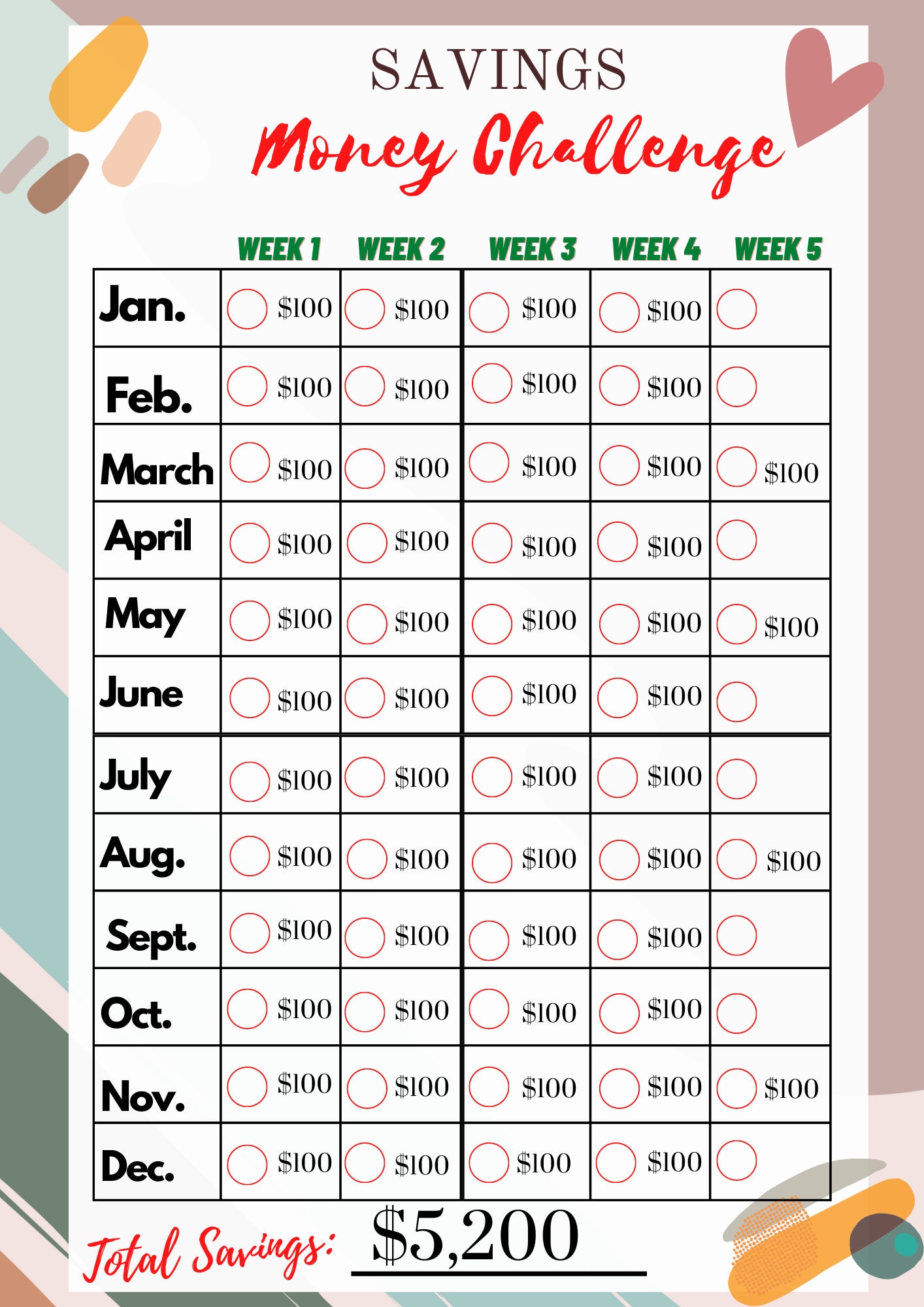 Printable Saving Money Challenge (Download Now) - Etsy