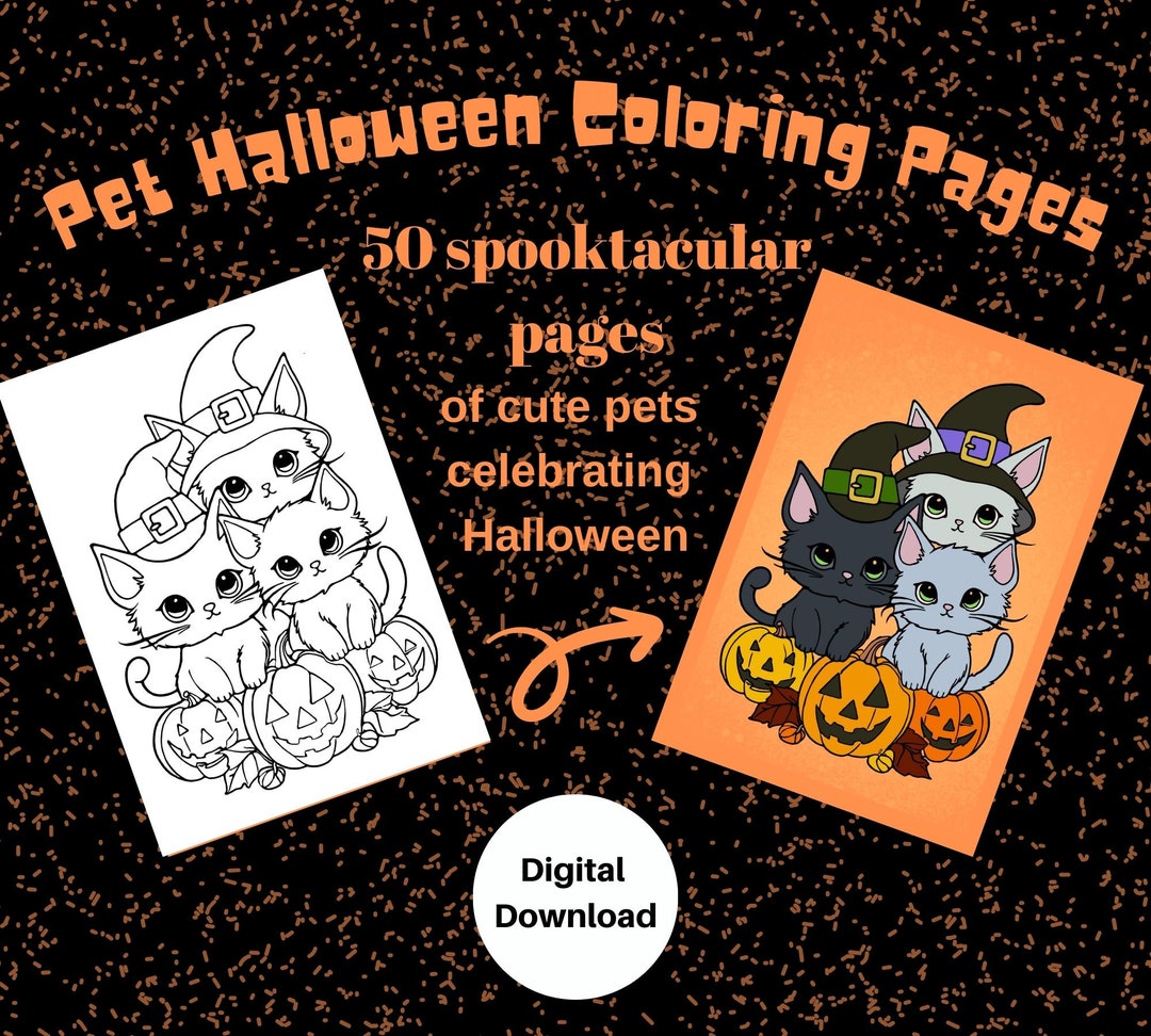 Pet Halloween Coloring Pages, Printable Coloring Page, Digital Download ...