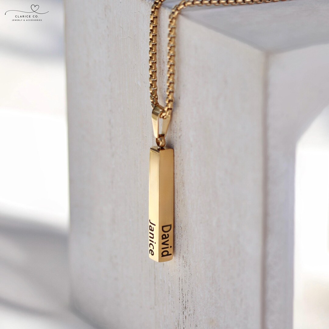 Personalized Vertical Steel Bar Pendant Necklace Custom Name Pendant ...