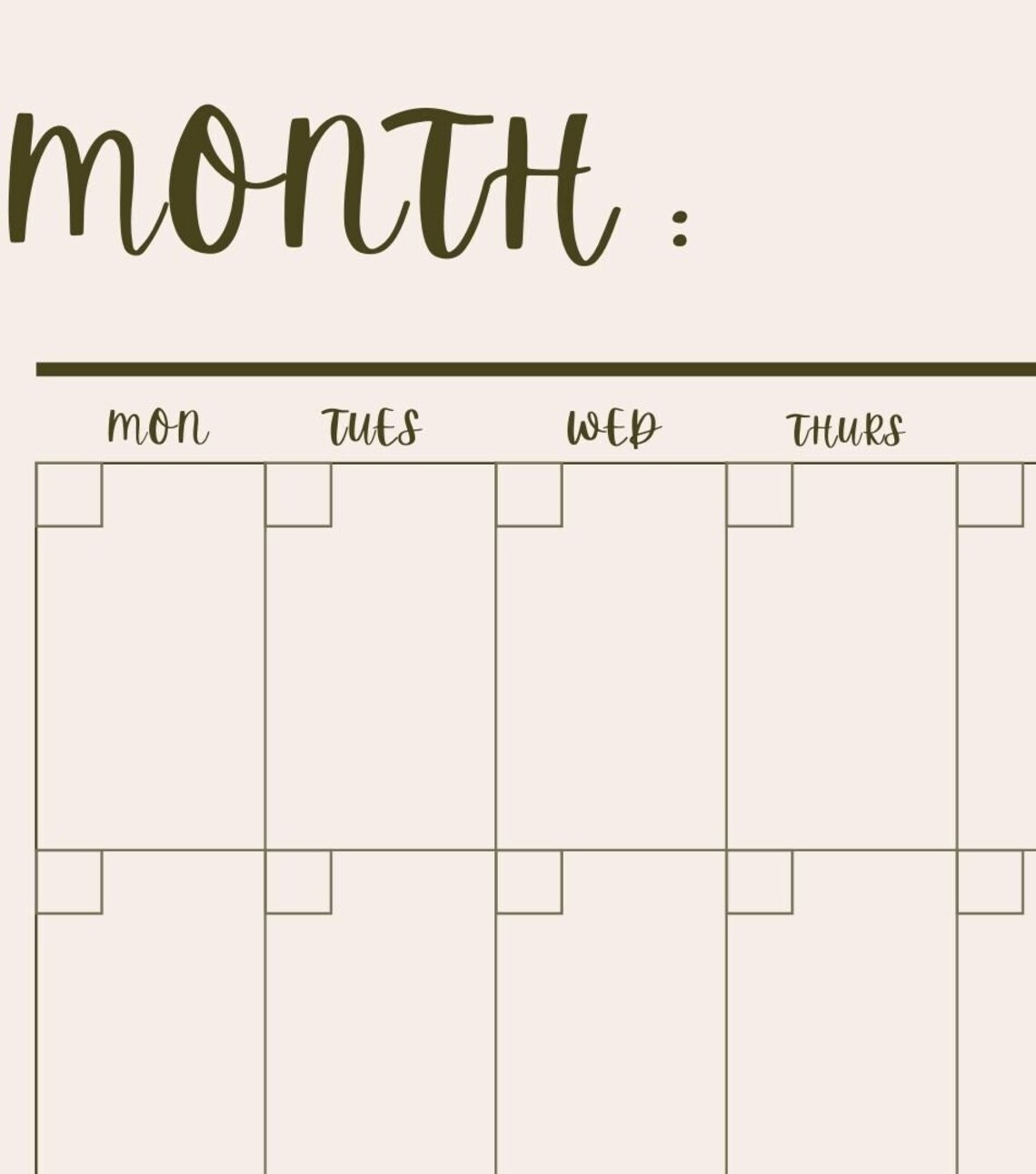 Month Calender - Printable PDF - Etsy