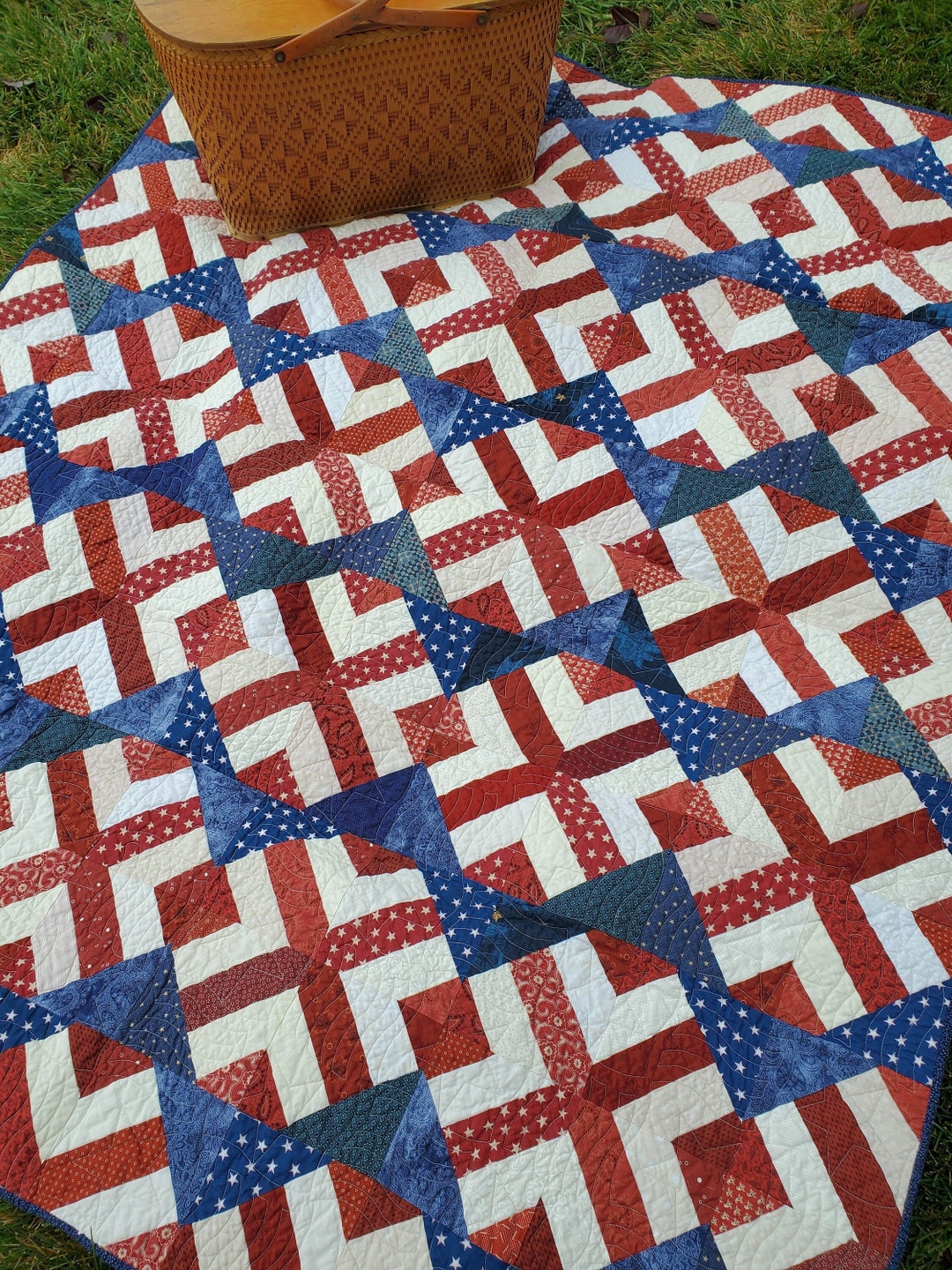 Picnic Blanket Digital PDF Pattern Big Block Quilts Red, White and Blue ...
